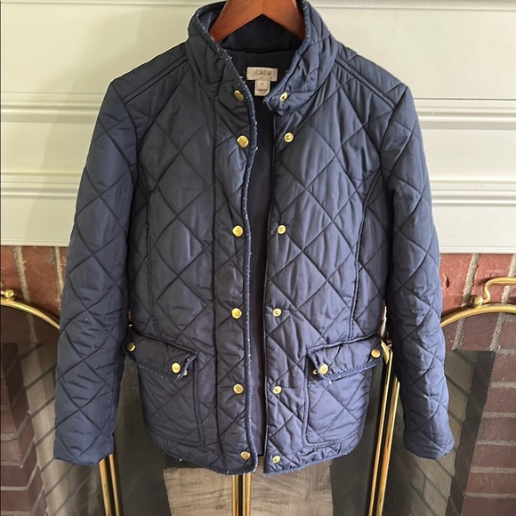 J. Crew | Jackets & Coats | J Crew Quilted Jacket Navy With Gold ...